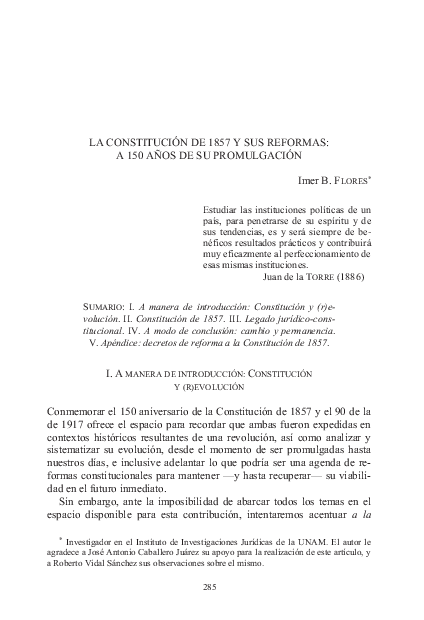 (PDF) La constitucion de 1857 y sus reformas. A 150 años de su promulgación