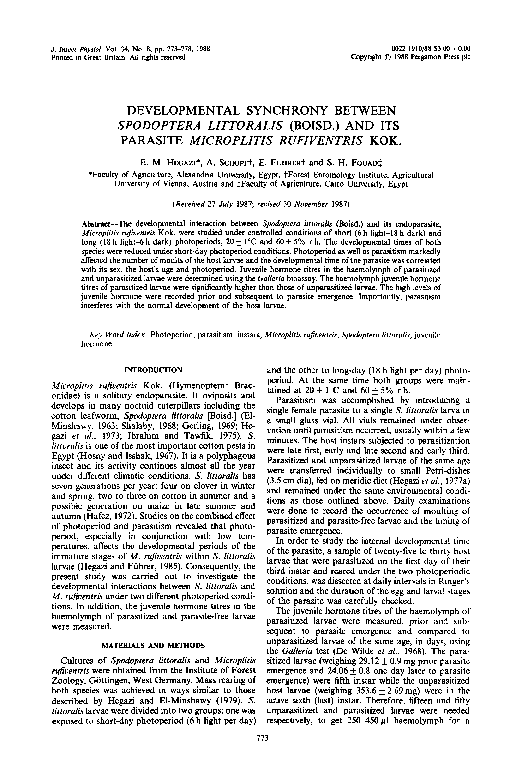 (PDF) Developmental synchrony between Spodoptera littoralis (Boisd ...