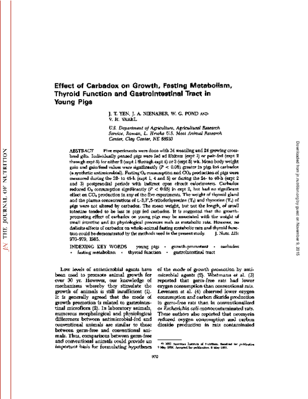 (PDF) Effect of Carbadox on Growth, Fasting Metabolism, Thyroid ...