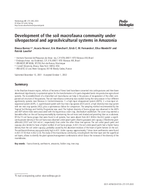 (PDF) Development of the soil macrofauna community under silvopastoral ...
