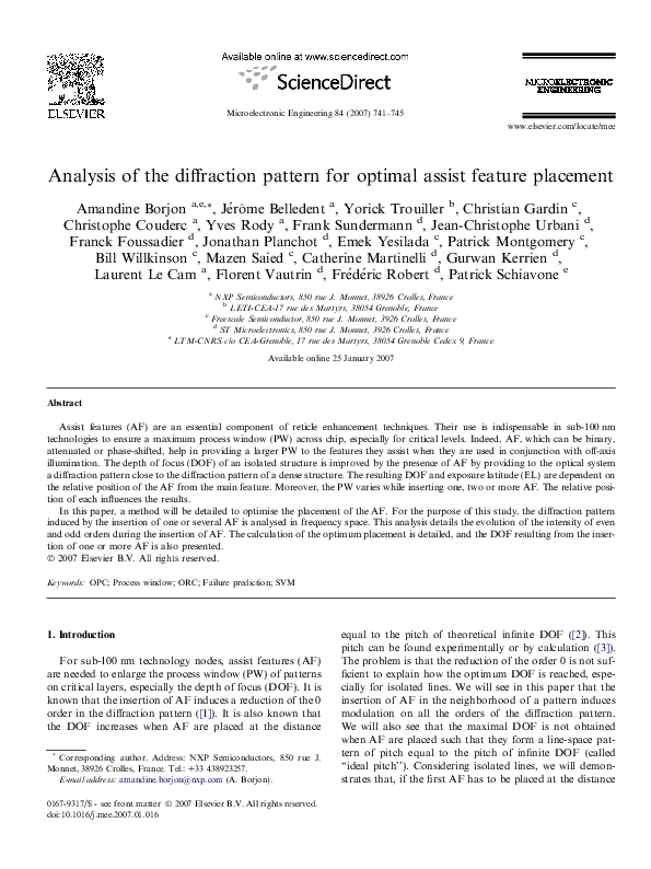 (PDF) Analysis of the diffraction pattern for optimal assist feature placement