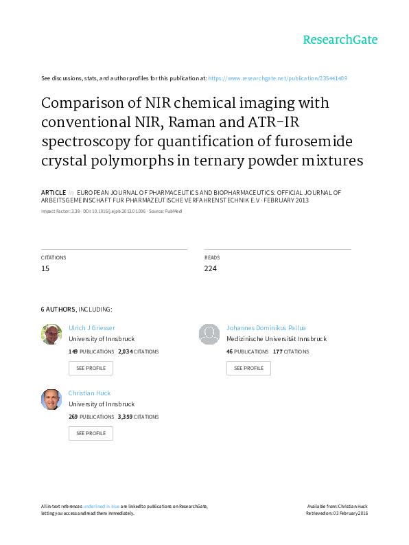 (PDF) Comparison of NIR chemical imaging with conventional NIR, Raman ...