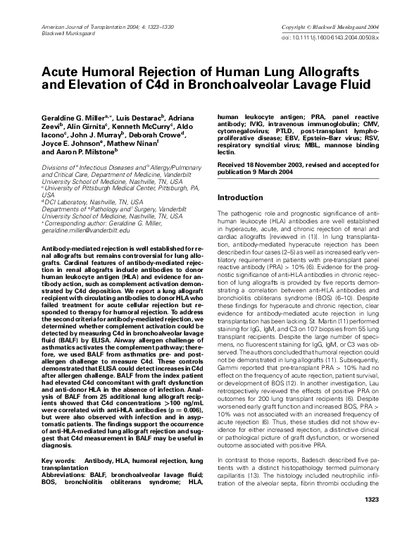 (PDF) Acute Humoral Rejection of Human Lung Allografts and Elevation of ...