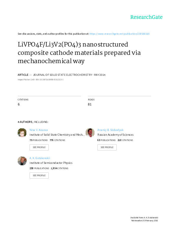 (PDF) LiVPO4F/Li3V2(PO4)3 nanostructured composite cathode materials prepared via ...