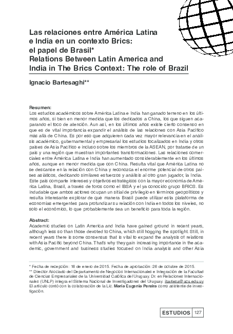 (PDF) Las relaciones entre América Latina e India en un contexto Brics ...