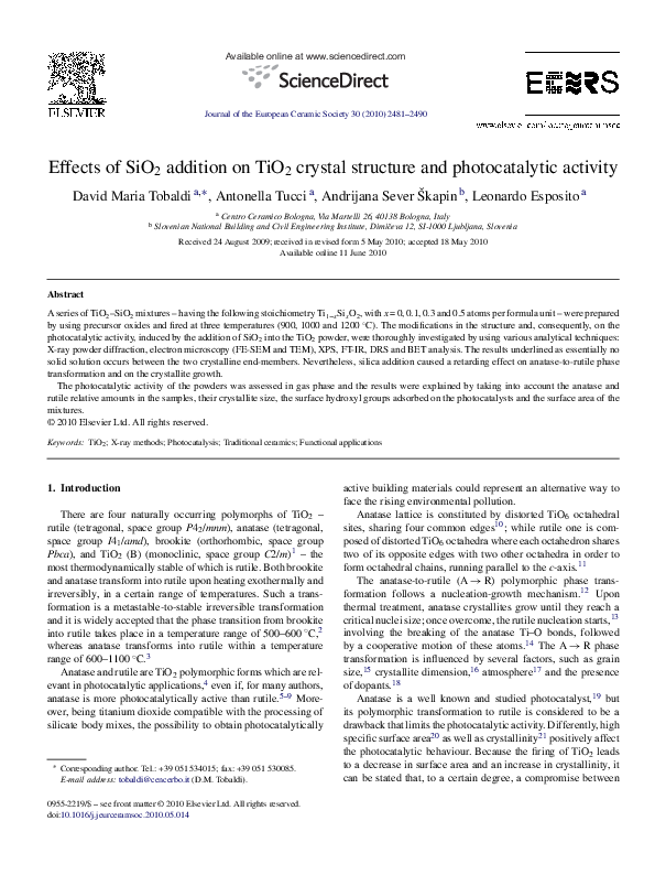 (PDF) Effects of SiO2 addition on TiO2 crystal structure and photocatalytic activity