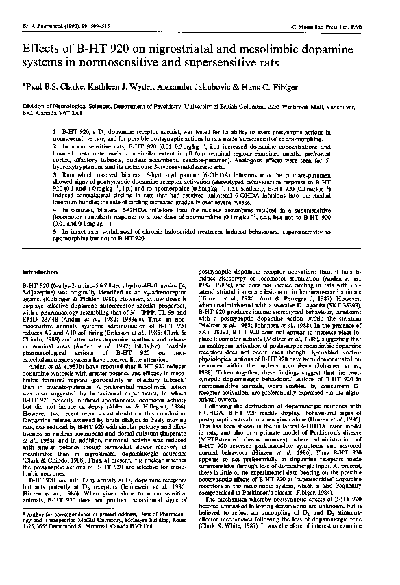 (PDF) Effects of B‐HT 920 on nigrostriatal and mesolimbic dopamine ...