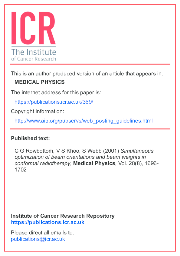 (PDF) Simultaneous optimization of beam orientations, wedges and field ...