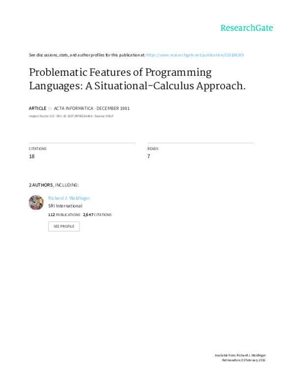 (PDF) Problematic features of programming languages: a situational ...