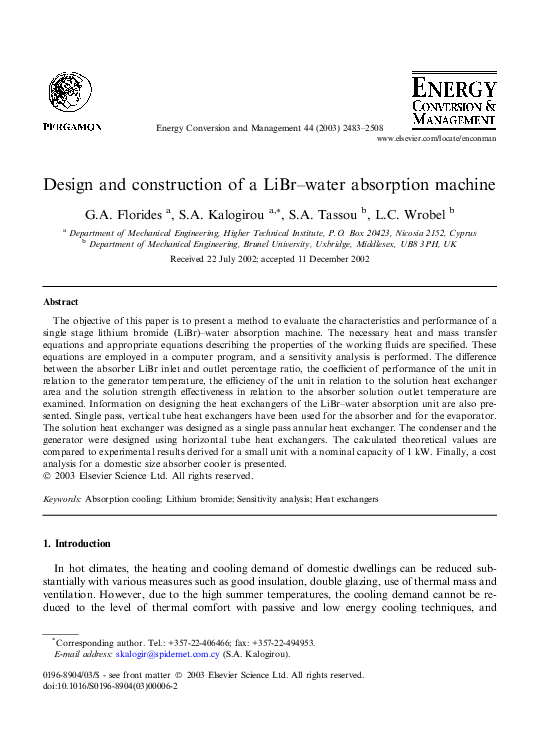 (PDF) Design and construction of a LiBr–water absorption machine