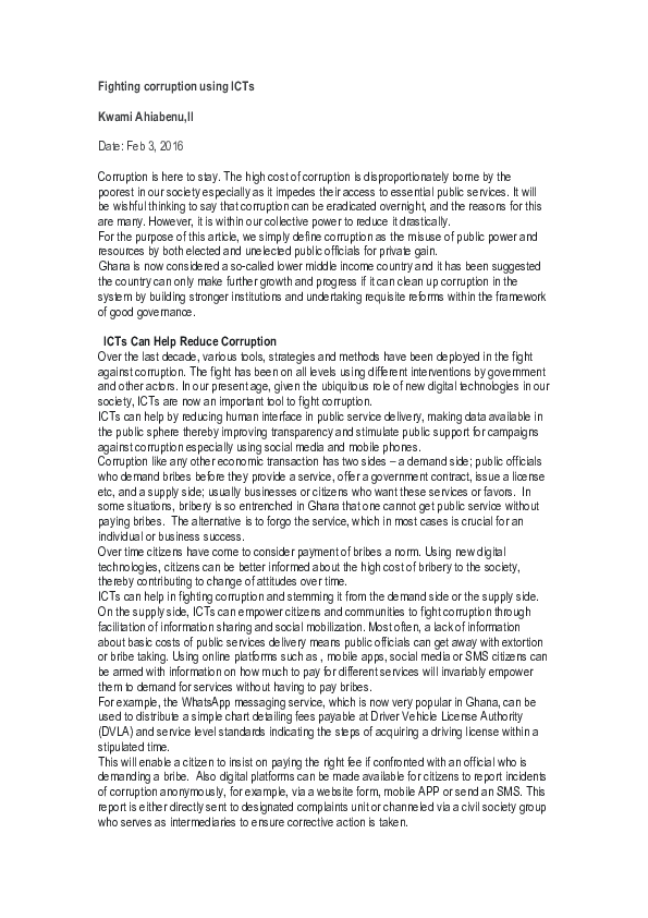 (PDF) Fighting corruption using ICTs