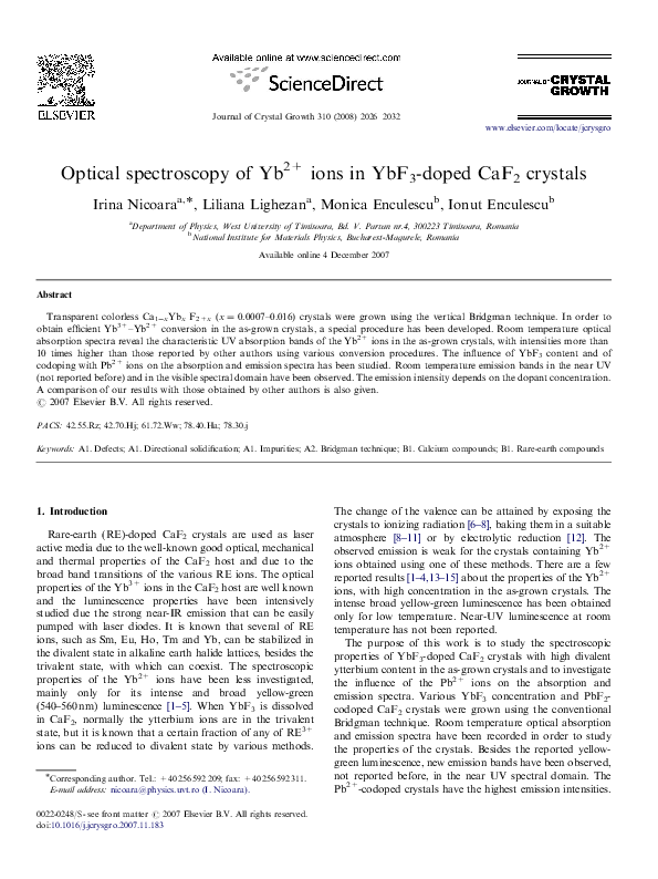 (PDF) Optical spectroscopy of Yb2+ ions in YbF3-doped CaF2 crystals