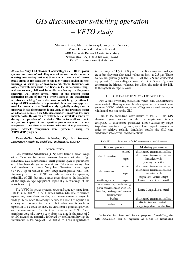(PDF) GIS disconnector switching operation — VFTO study