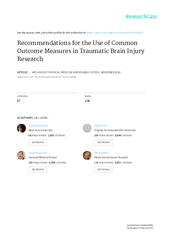 (PDF) Recommendations for the Use of Common Outcome Measures in ...
