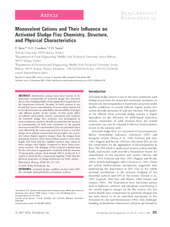 (PDF) Monovalent cations and their influence on activated sludge floc ...