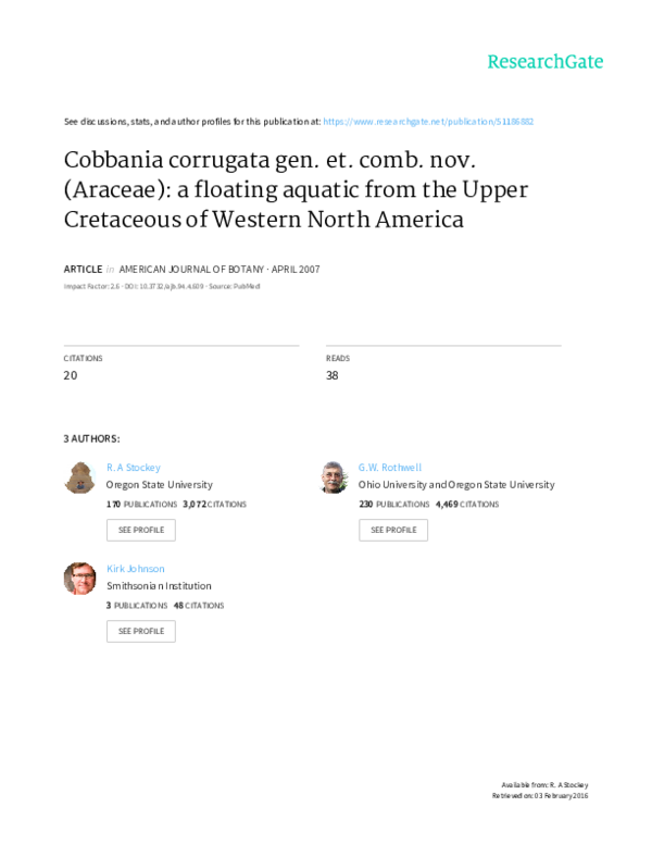 (PDF) Cobbania corrugata gen. et comb. nov. (Araceae): a floating ...