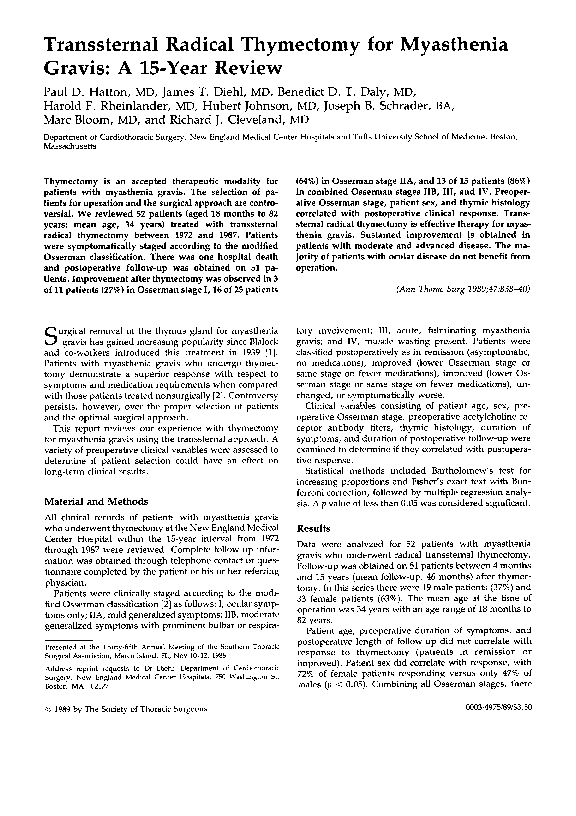 (PDF) Transsternal radical thymectomy for myasthenia gravis: A 15-year ...