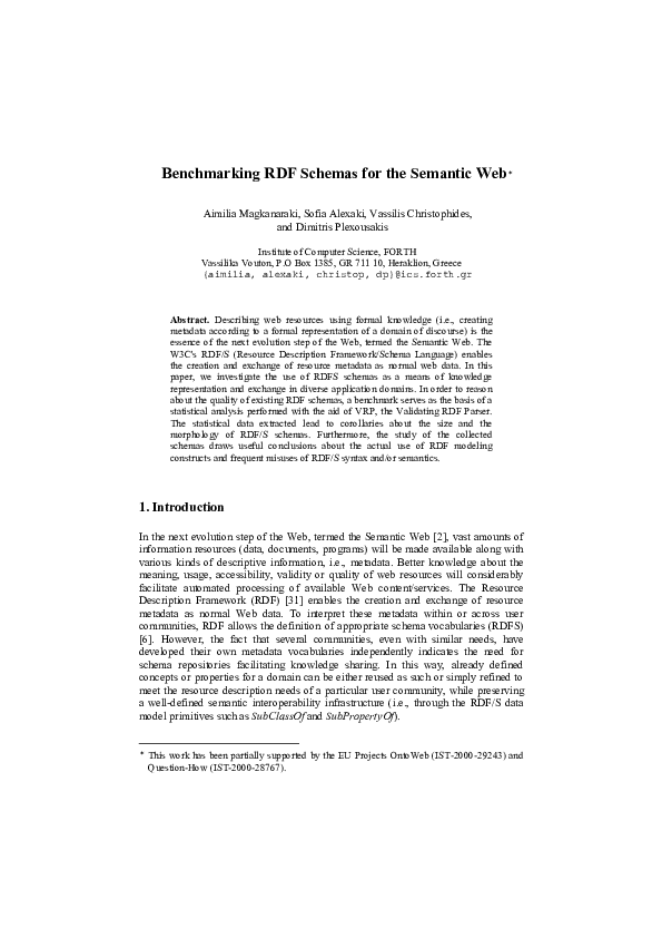 (PDF) Benchmarking RDF Schemas for the Semantic Web