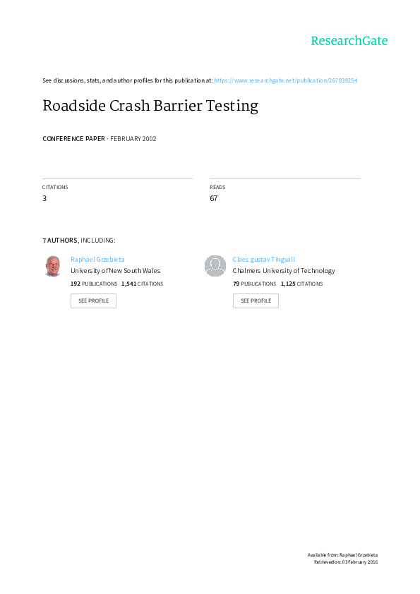 (PDF) Roadside crash barrier testing