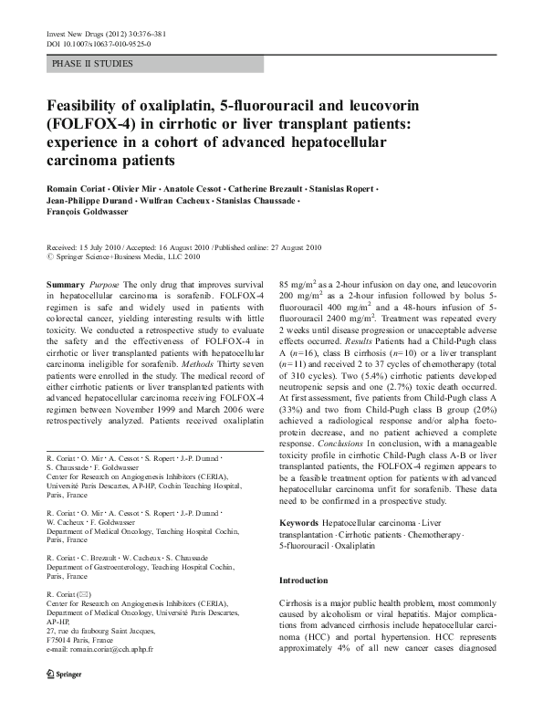 (PDF) Feasibility of oxaliplatin, 5-fluorouracil and leucovorin (FOLFOX ...