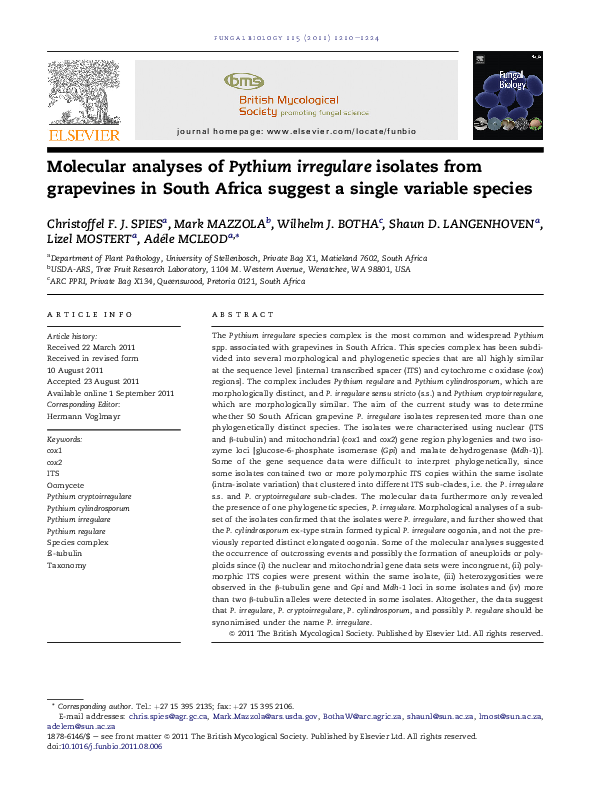 (PDF) Molecular analyses of Pythium irregulare isolates from grapevines ...