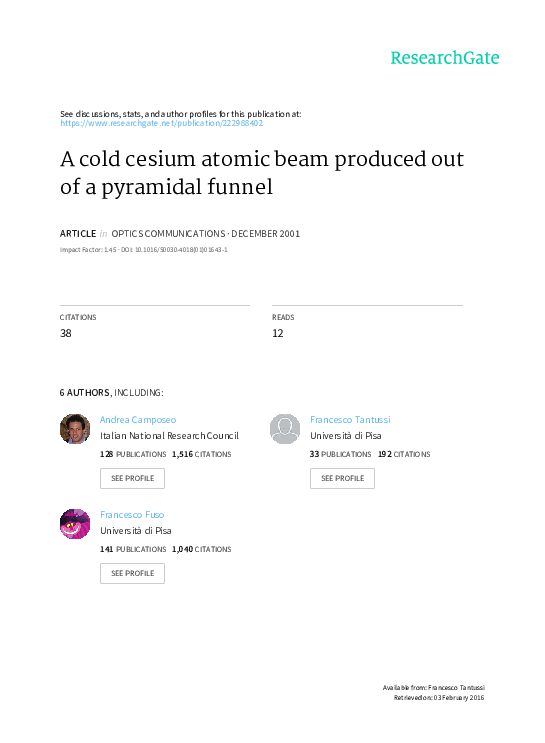 (PDF) A cold cesium atomic beam produced out of a pyramidal funnel