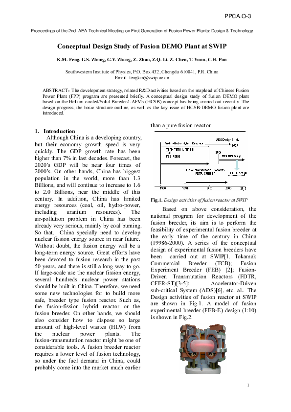 (PDF) Conceptual design study of fusion DEMO plant at SWIP