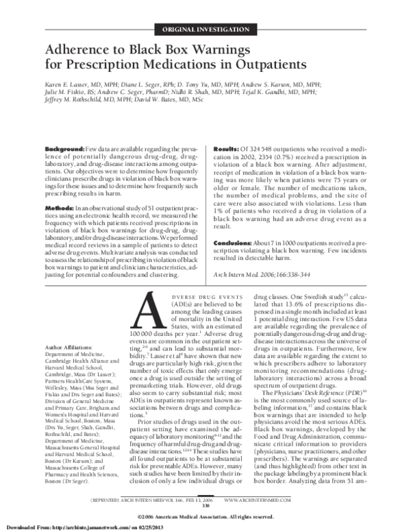(PDF) Adherence to Black Box Warnings for Prescription Medications in ...