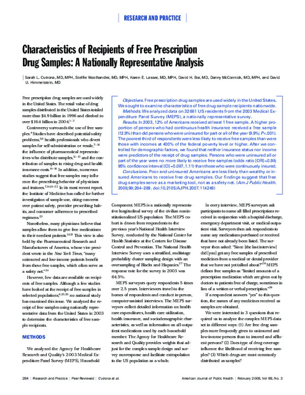 (PDF) Characteristics of Recipients of Free Prescription Drug Samples ...