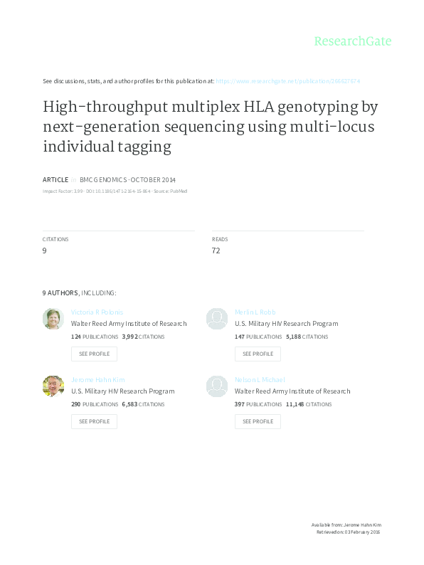 Pdf Phase Defined Complete Sequencing Of The Hla Genes By Next Generation Sequencing Shigeki