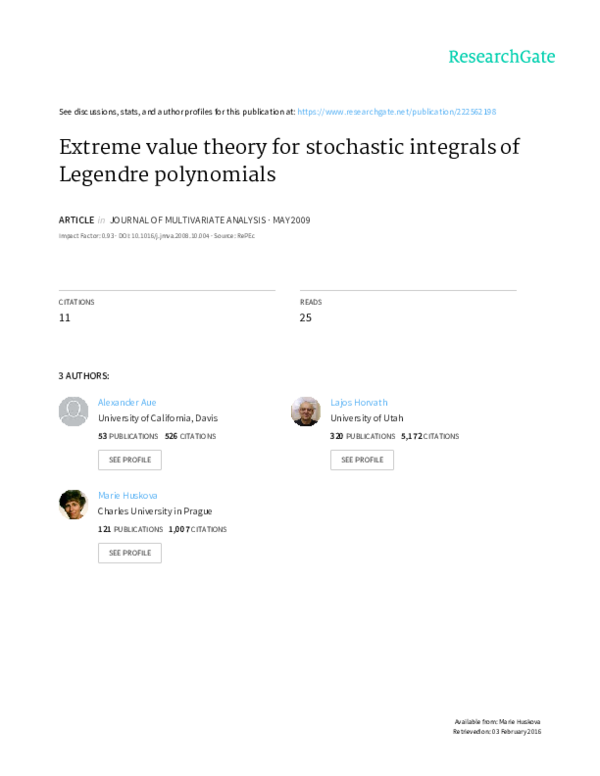 (PDF) Extreme value theory for stochastic integrals of Legendre polynomials