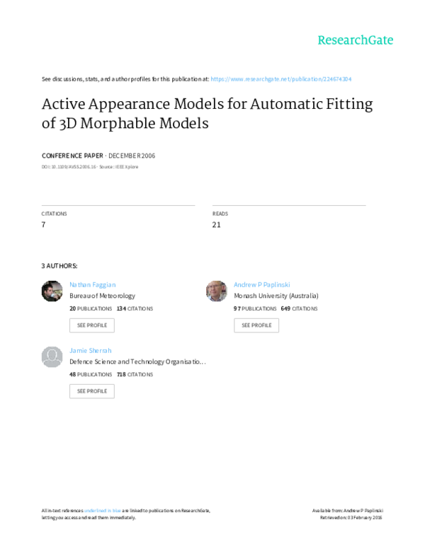Pdf Active Appearance Models For Automatic Fitting Of 3d Morphable Models