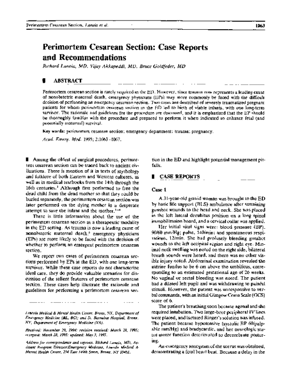 (PDF) Perimortem Cesarean Section: Case Reports and Recommendations