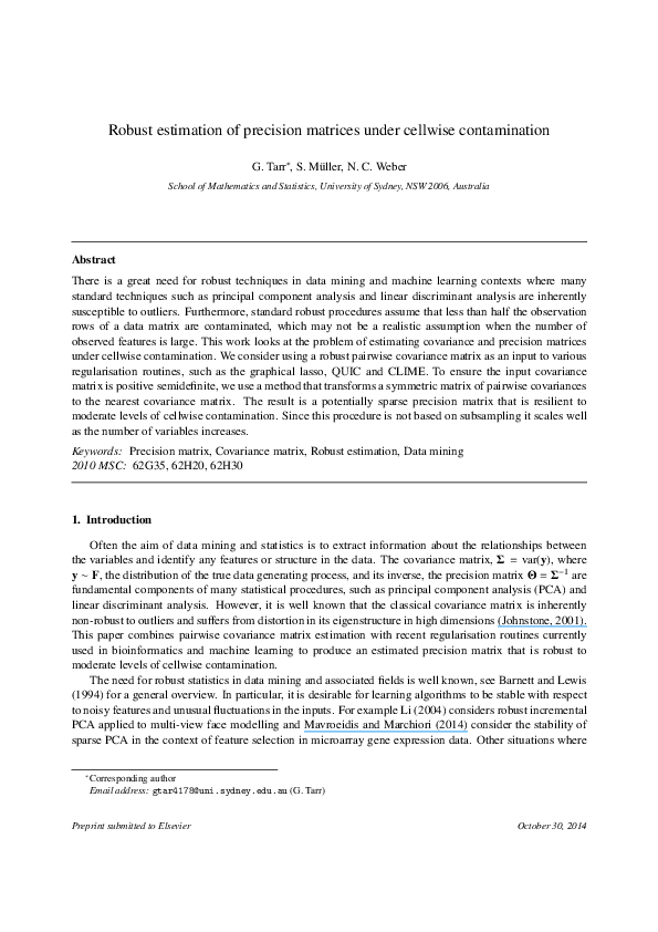(PDF) Robust Precision Matrix Estimation Under Cellwise Contamination
