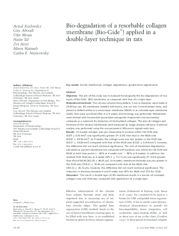(PDF) Bio-degradation of a resorbable collagen membrane (Bio-Gide ...