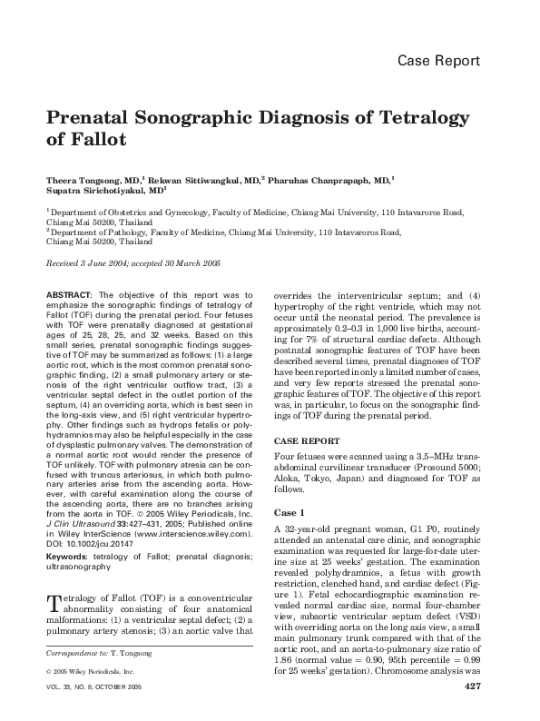 (PDF) Prenatal sonographic diagnosis of tetralogy of fallot