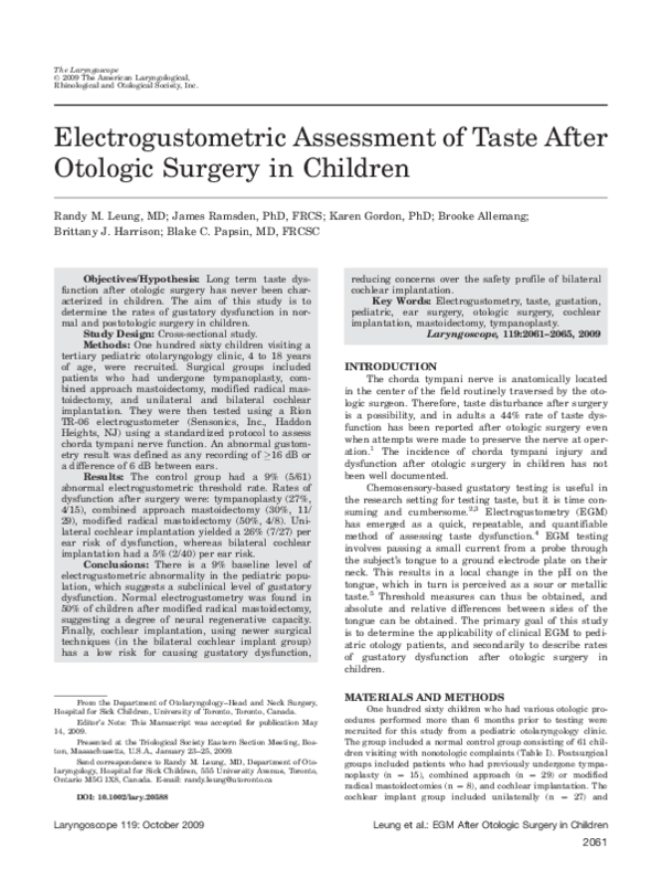 (PDF) Electrogustometric assessment of taste after otologic surgery in ...