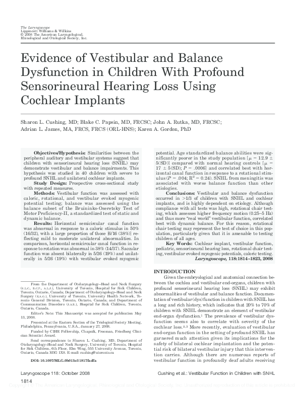 (PDF) Evidence of Vestibular and Balance Dysfunction in Children With ...