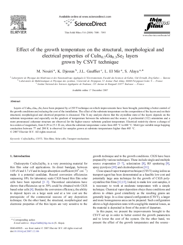 (PDF) Effect of the growth temperature on the structural, morphological and electrical ...