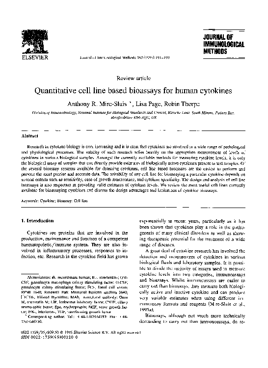 (PDF) Quantitative cell line based bioassays for human cytokines ...