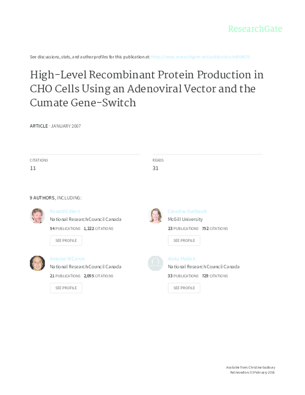 (PDF) High-Level Recombinant Protein Production in CHO Cells Using an ...