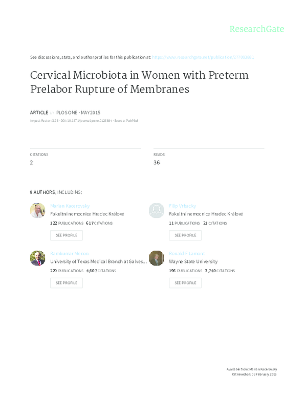 (PDF) Cervical Microbiota in Women with Preterm Prelabor Rupture of ...