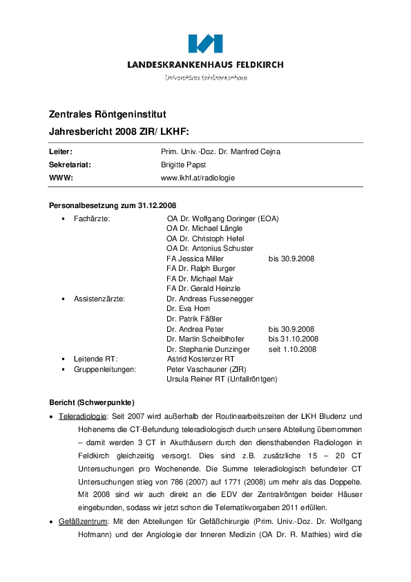 (PDF) Zentrales Röntgeninstitut Jahresbericht 2008 ZIR/ LKHF