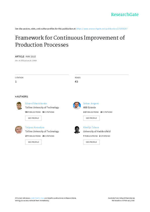 Framework for continuous improvement of production processes