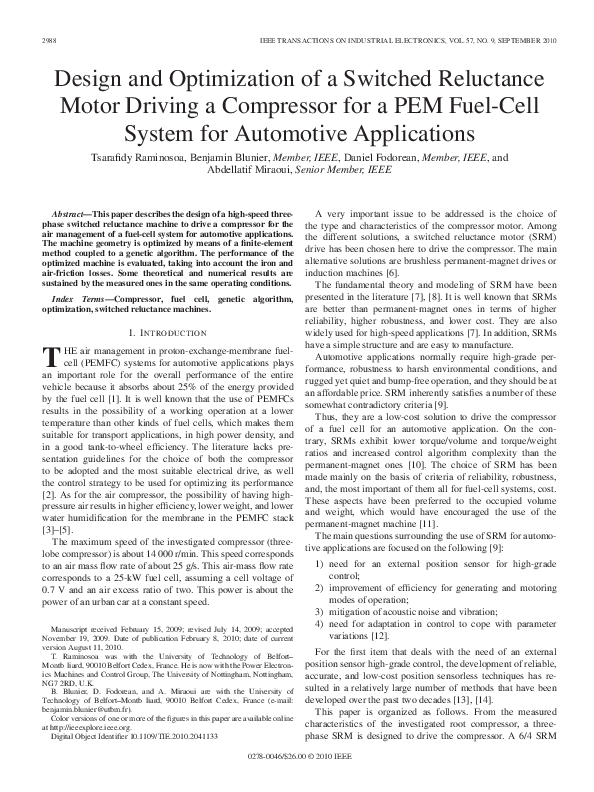 (PDF) Design and Optimization of a Switched Reluctance Motor Driving a Compressor for a PEM Fuel ...