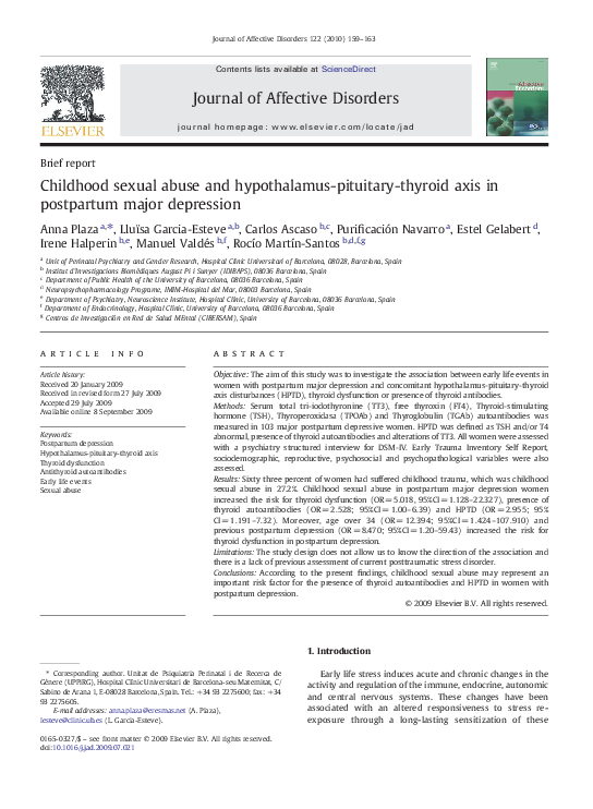 (PDF) Childhood sexual abuse and hypothalamus-pituitary-thyroid axis in ...