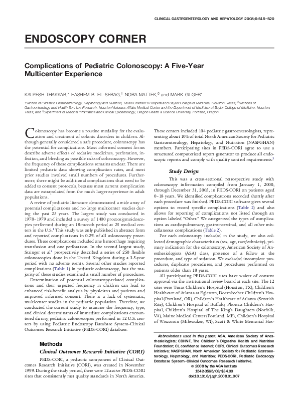 (PDF) Complications of Pediatric Colonoscopy: A Five-Year Multicenter ...