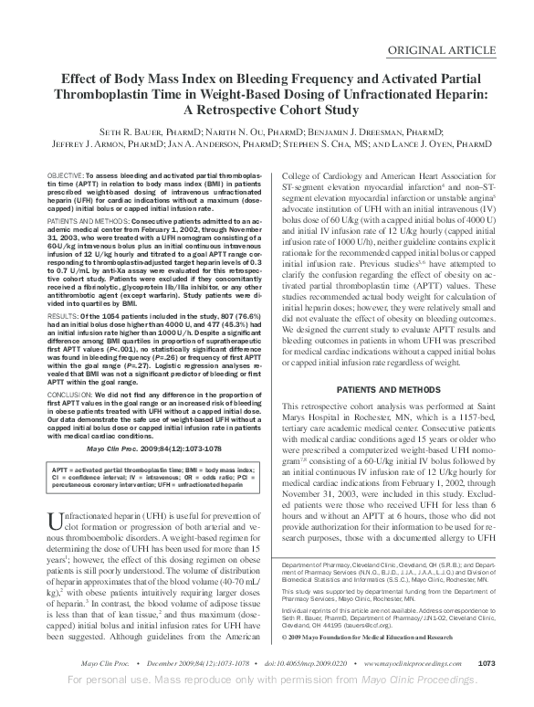 (PDF) Calculatin the Effective Intravenous Heparin Dose: Comparison ...