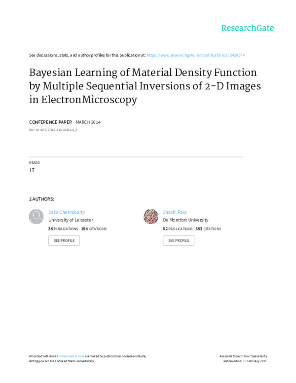 (PDF) Bayesian Learning of Material Density Function by Multiple Sequential Inversions of 2-D ...