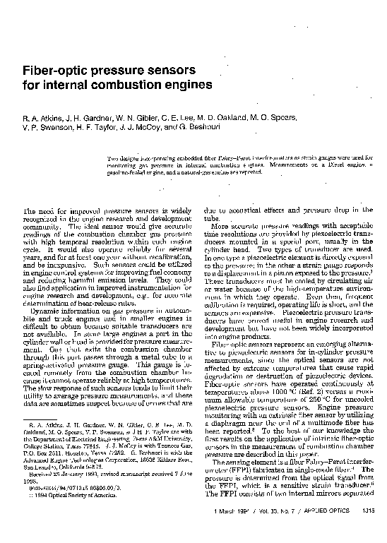 (PDF) Fiber-optic pressure sensors for internal combustion engines